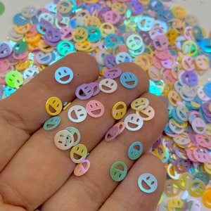 Colorful Pastel Rainbow Iridescent Shift 6mm Smile Face Glitter, Smiley ...