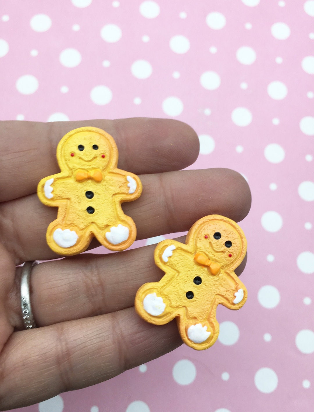 3 Gingerbread Man Flatbacked Resin Cabochons, 34mm Ginger Bread Cookie ...
