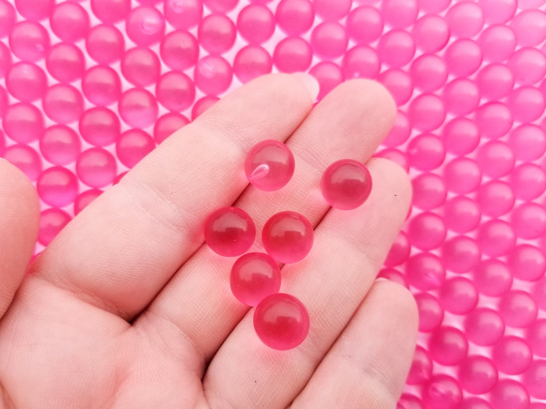 Pink 10mm Translucent No Hole Round Acrylic Plastic Beads, Popping Boba ...
