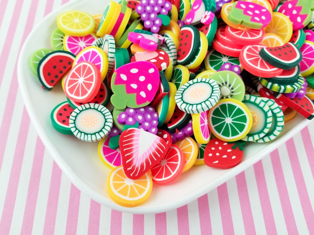 10 Large Polymer Clay Assorted Fruit Slice Cabochons, Flat Backed Faux ...