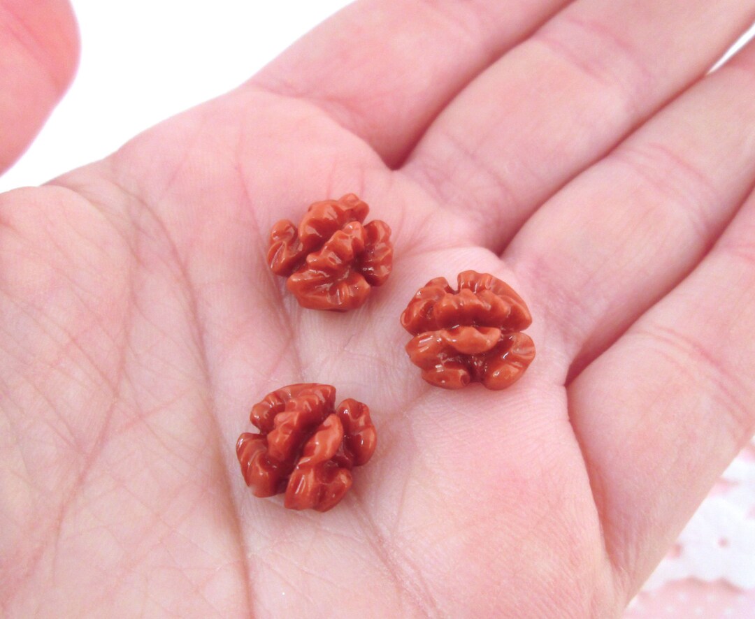 10 Resin Miniature Toasted Walnut Fake Bake Flatbacked Cabochons, 13mm ...