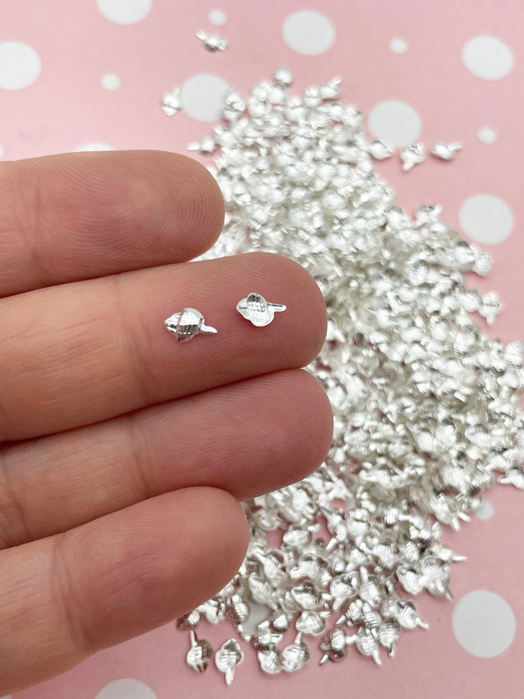 50 Tiny 5mm Silver Toned Metallic Conch Seashell Cabochons, Cute Kawaii ...