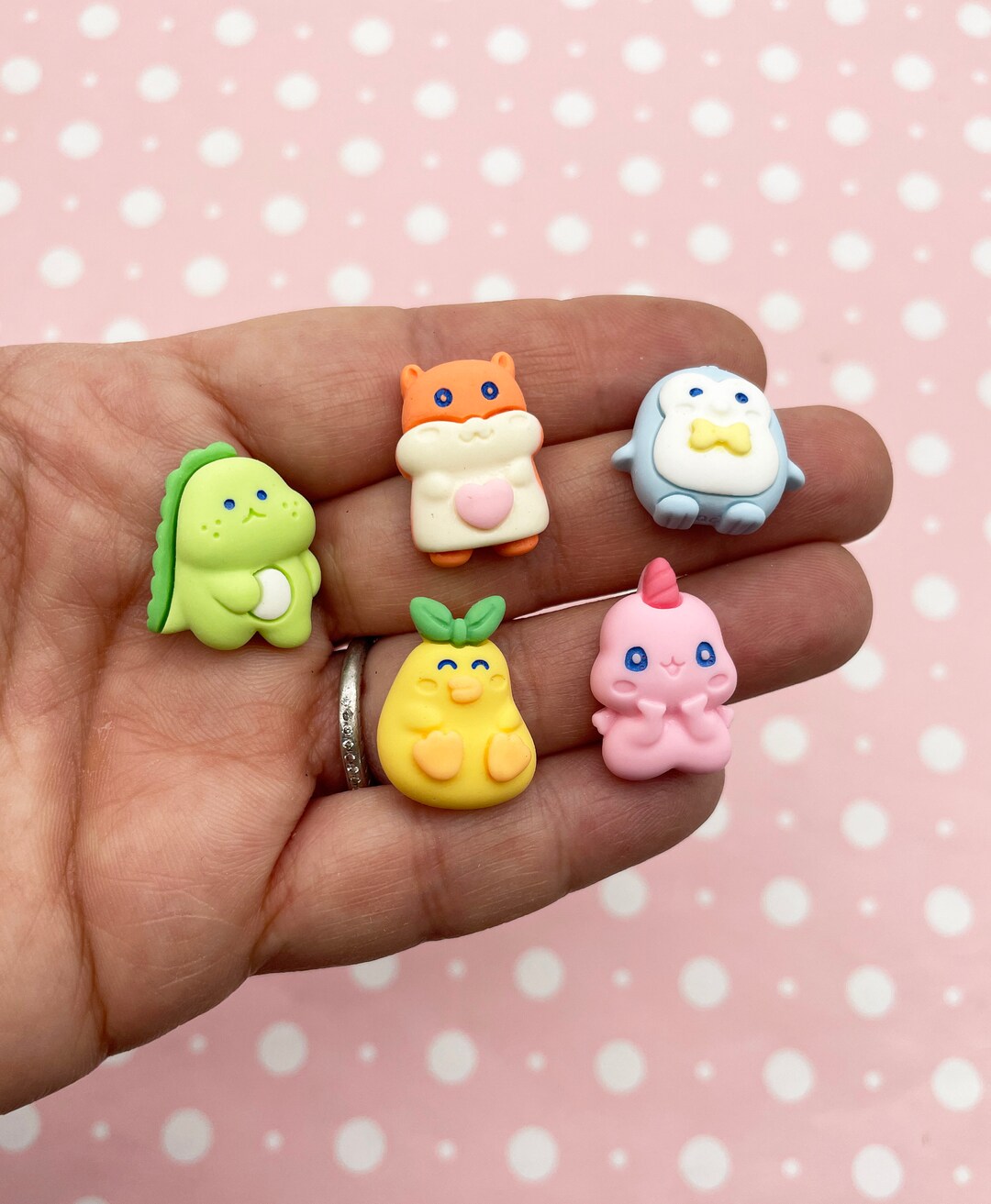 5 Cute Pastel Flatbacked Acrylic Plastic Animal Cabochons, Kawaii ...