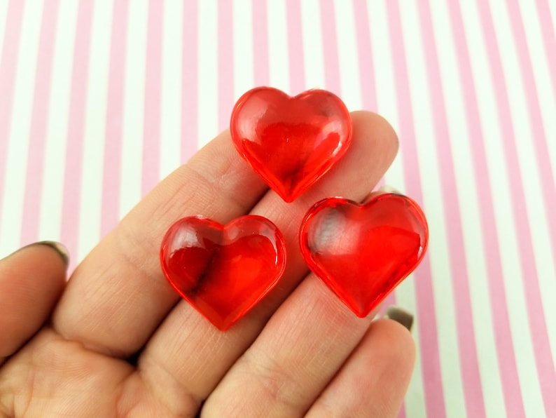 10 Red Clear Resin Heart Cabochons Valentines Day Cabs Heart - Etsy