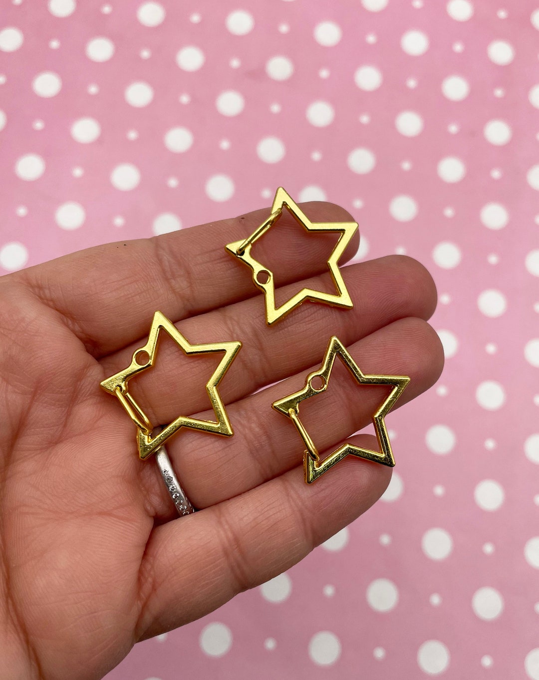 2 Gold Plated Star Keychain Clasps, Kawaii Star Key Chain Hooks for ...