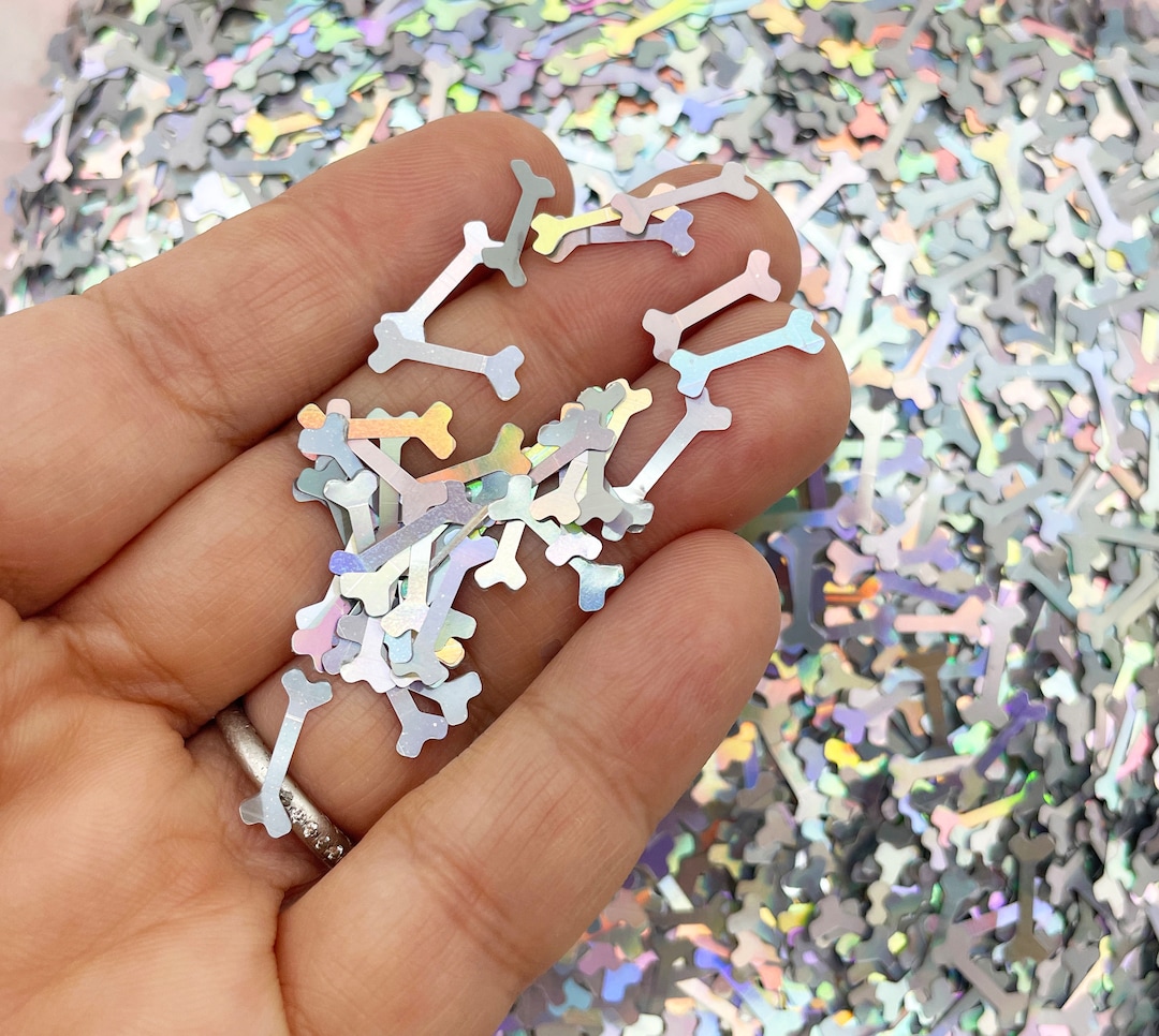 Silver Hologram Solvent Resistant Creepy Cute Dog Bone Confetti, Shaker ...