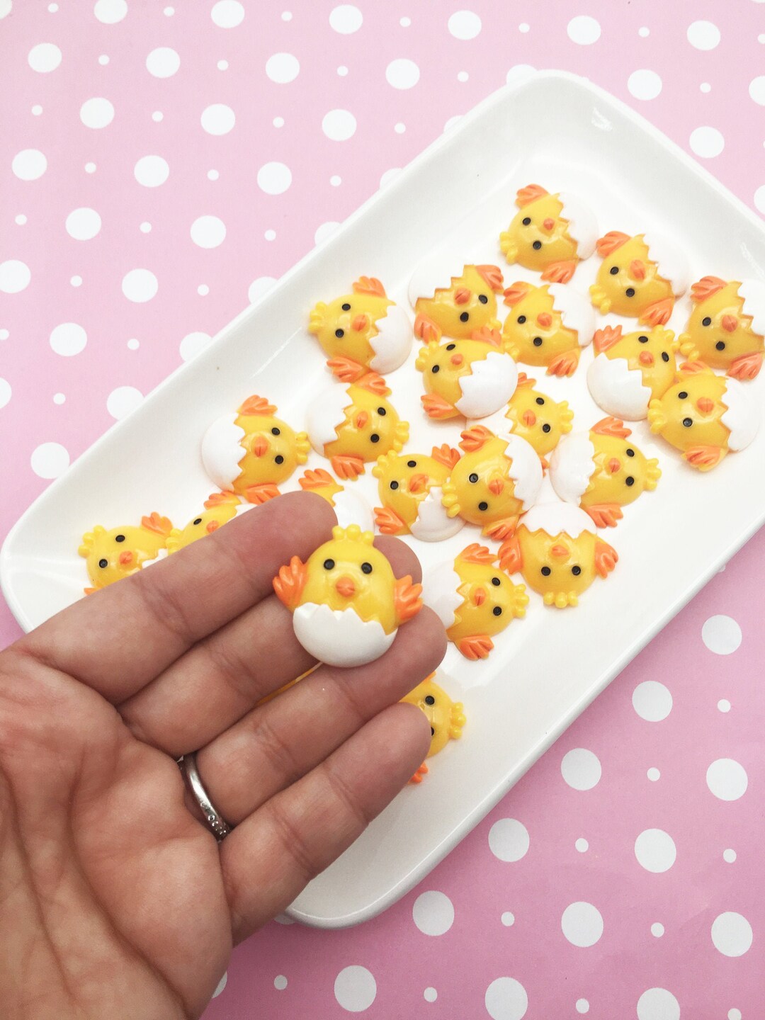 3 Yellow Flatbacked 30mm Resin Chick Chicken Eggs Cabochons, Flat ...