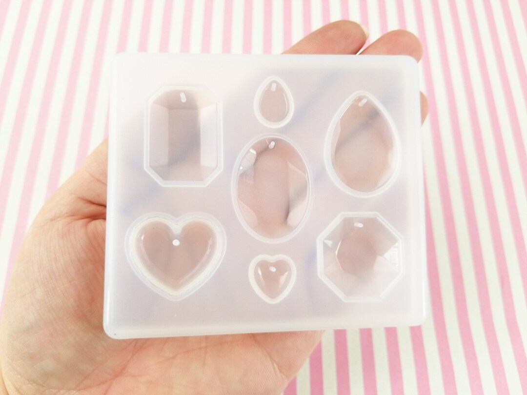 Silicone Faceted Gemstone and Heart Uv Pendant Charm Mold, Gem Stone Themed Cabochon Silicone ...