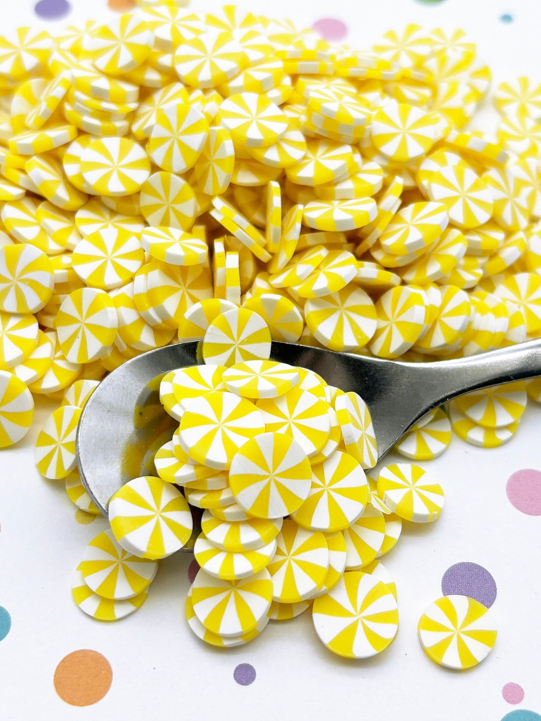 10mm Lemon Yellow Peppermint Polymer Clay NON EDIBLE Sprinkles, Larger ...