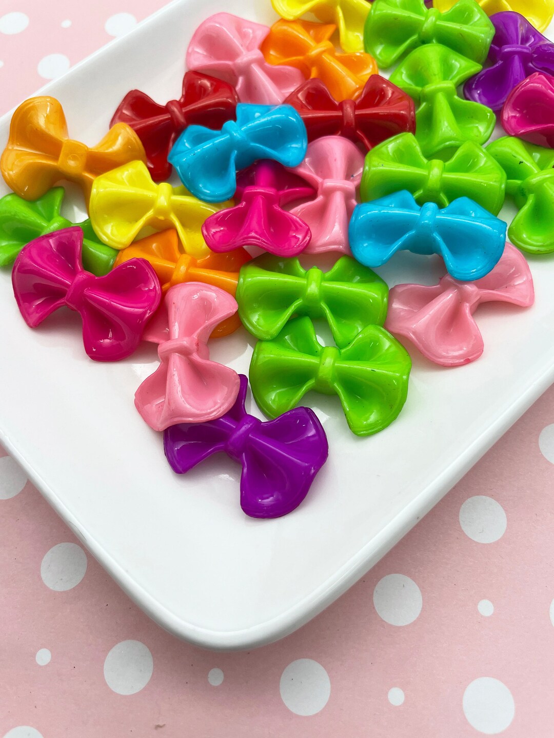 10 Multicolor Rainbow Flatbacked Resin Bow Cabochons, 31mm Cute Flat ...