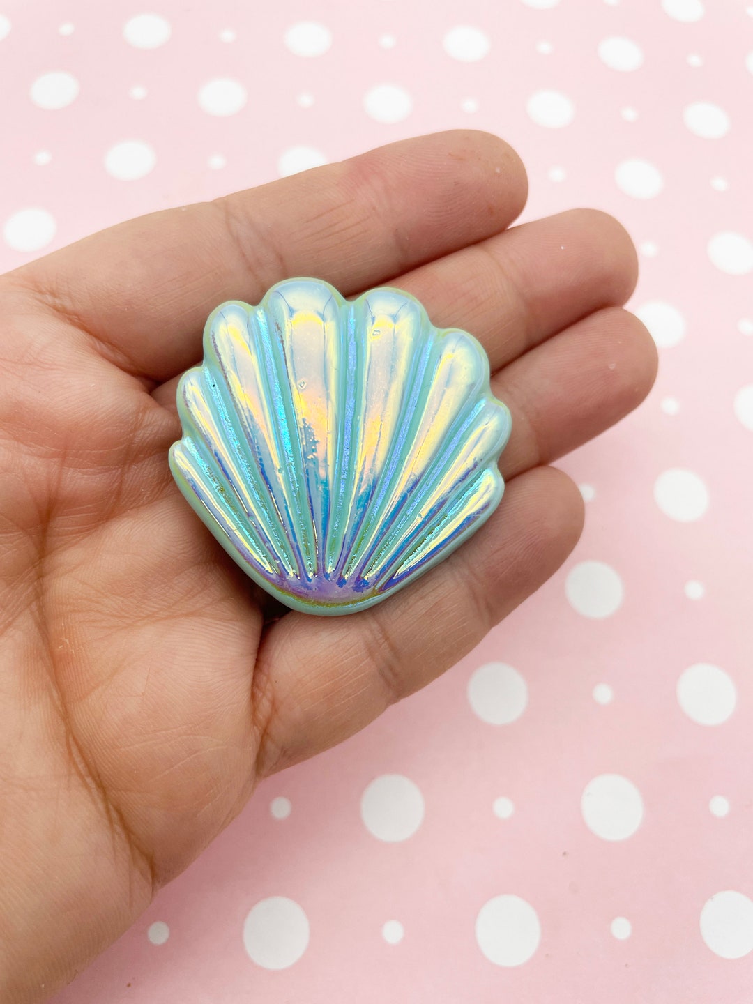 4 Big Pastel Blue Iridescent Seashell Cabochons, Glitter Seashells 1105 ...