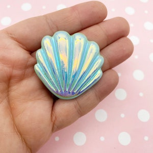 4 Big Pastel Blue Iridescent Seashell Cabochons, Glitter Seashells 1105 ...