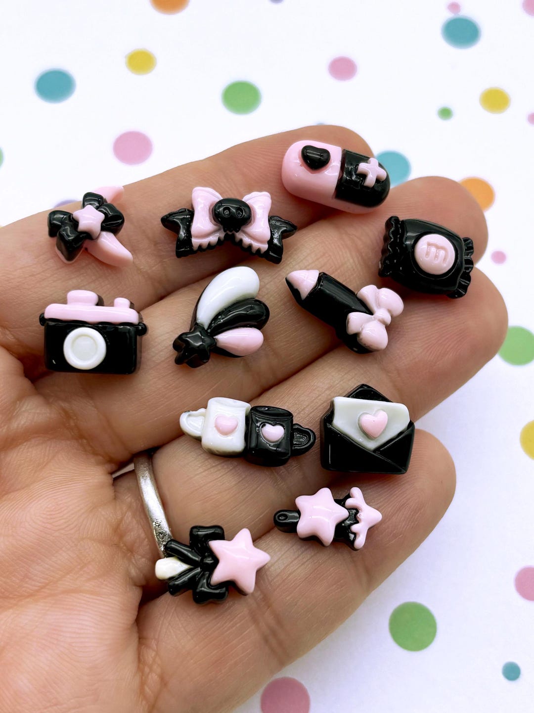 10 Assorted Pink Black White Emo Kawaii Candy Resin Flat Backed ...