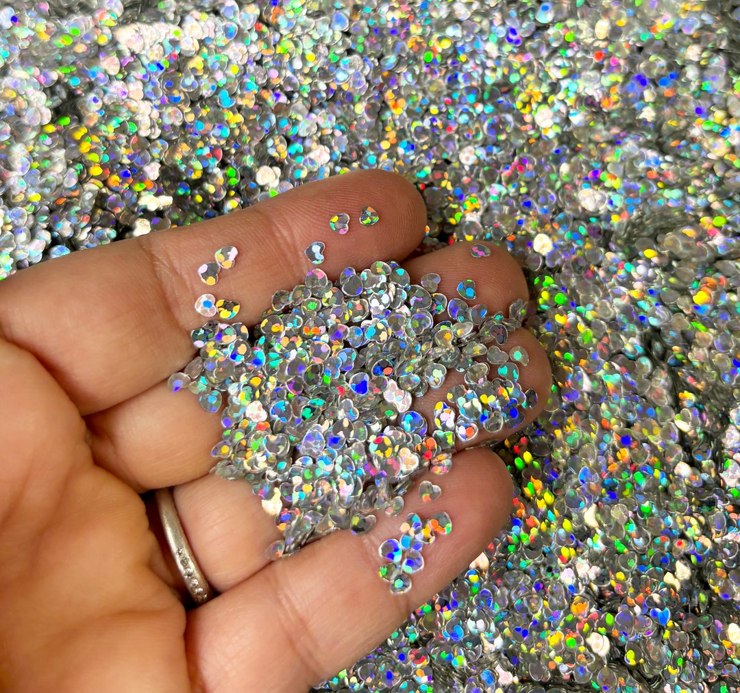 Metallic Silver Hologram 3mm Heart Glitter, Solid Heart Holo Glitter ...