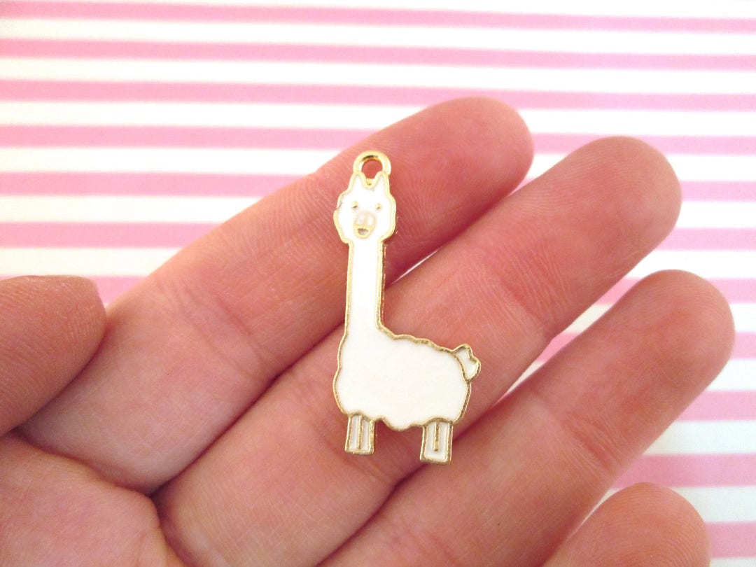 3 White Alpaca Llama Charms, Gold Plated Enamel Pendants 595b - Etsy