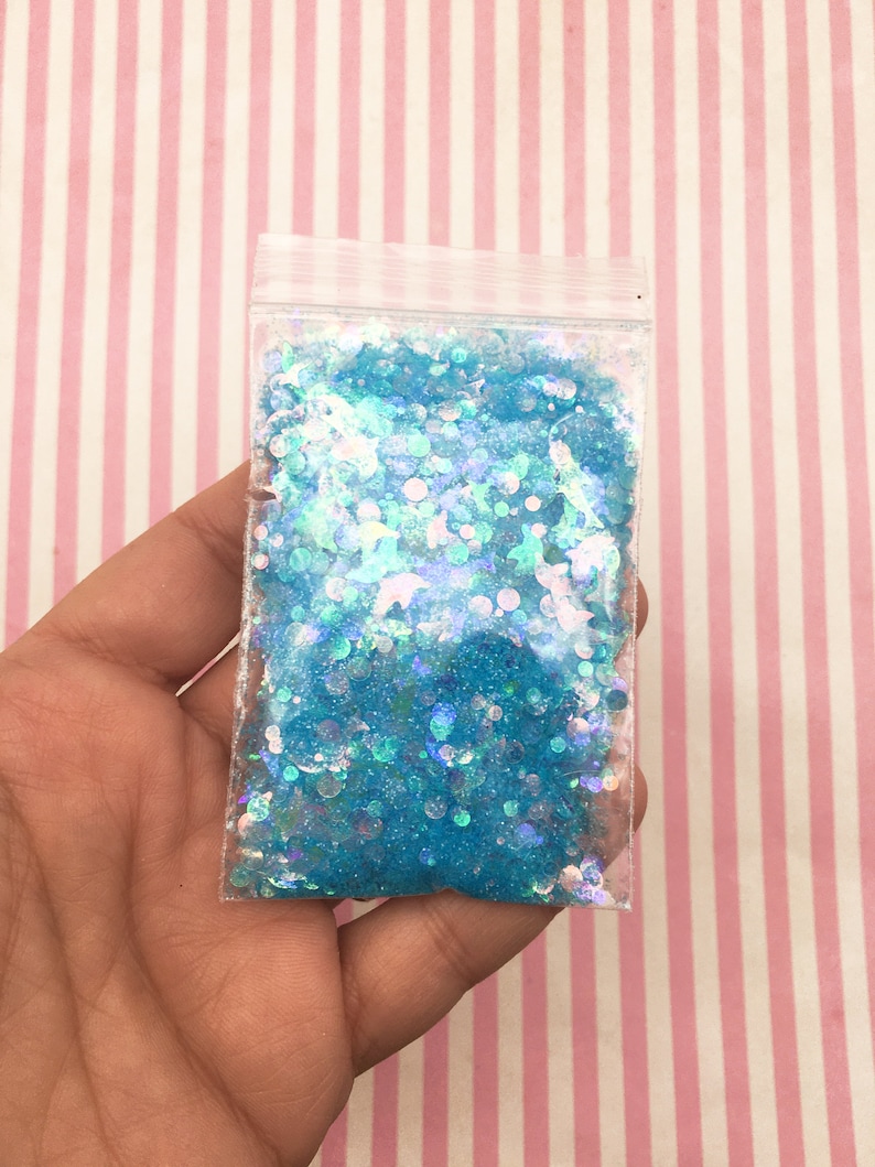 Aqua Blue Pixie Dust Iridescent Shift Assorted Shape Dolphin Glitter ...