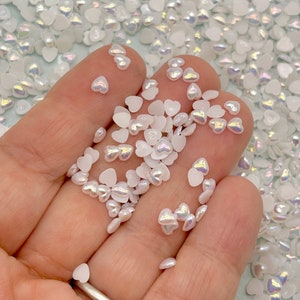 500 Tiny 4mm Flatbacked Ab White Acrylic Plastic Heart Cabochons, Cute ...