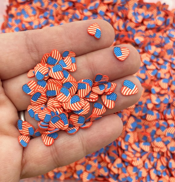 Patriotic Heart Shaped American Flag Polymer Clay Slices Nail - Etsy