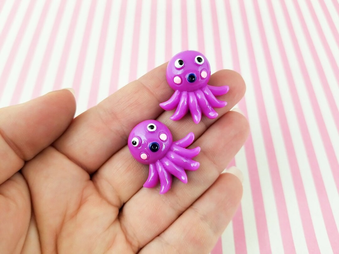 4 Magenta Purple Octopus Flat Backed Resin Squid Cabochons, Cute ...