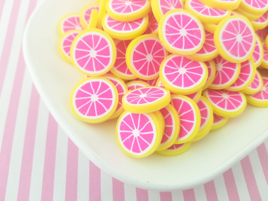 10 Large 20mm Polymer Clay Pink Grapefruit Slices, Faux Fruit, Fimo ...