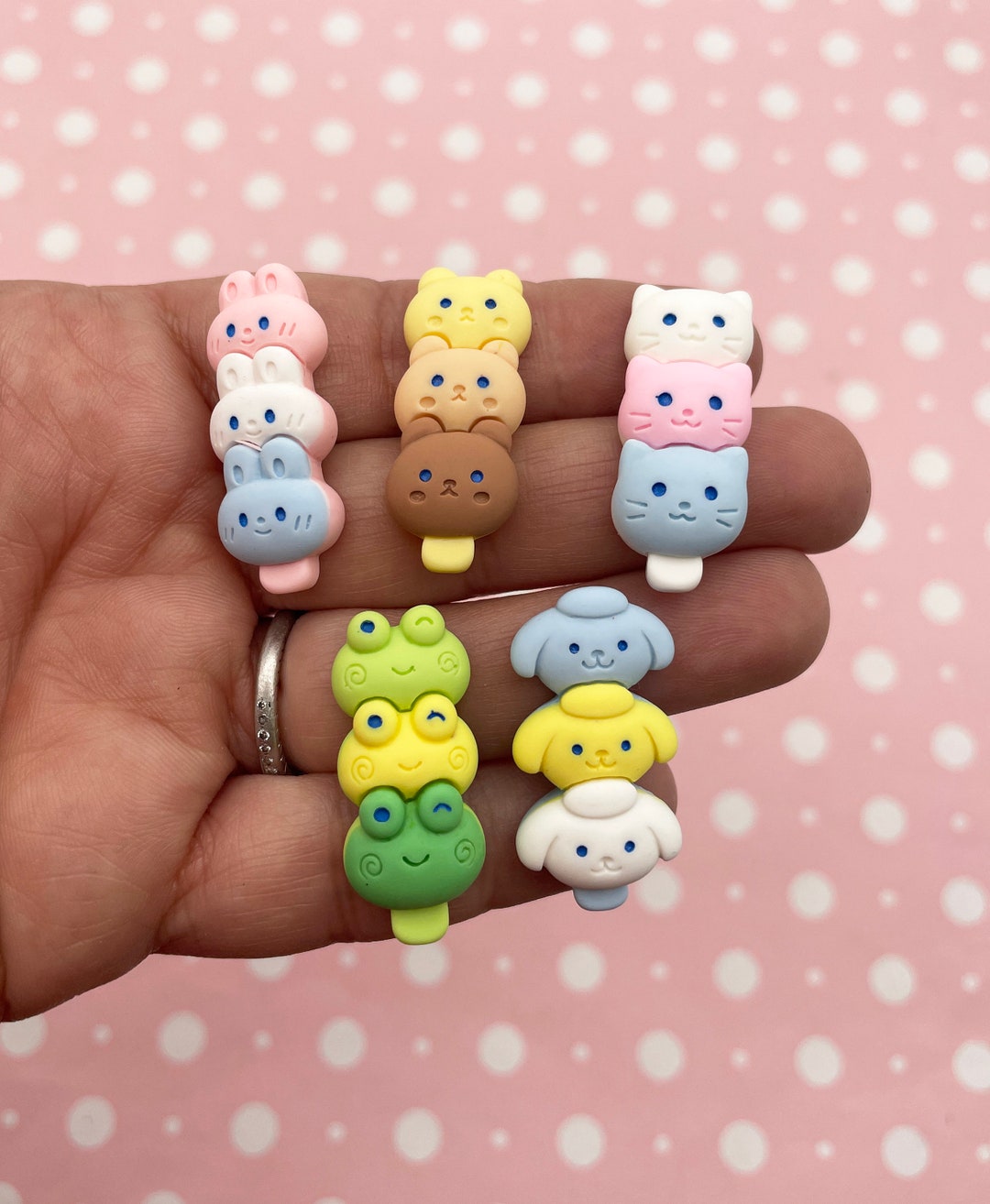 5 Cute Kawaii Animal Ice Pop Dango Icecream Flatbaked Resin Cabochons ...