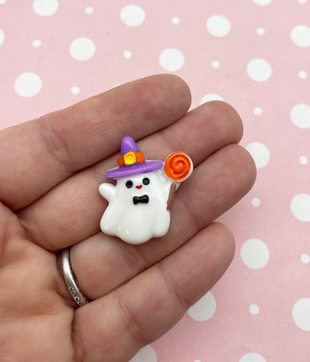 4 Spooky Cute Ghost Flatback Resin Cabochons, Cute Halloween Flat Back ...