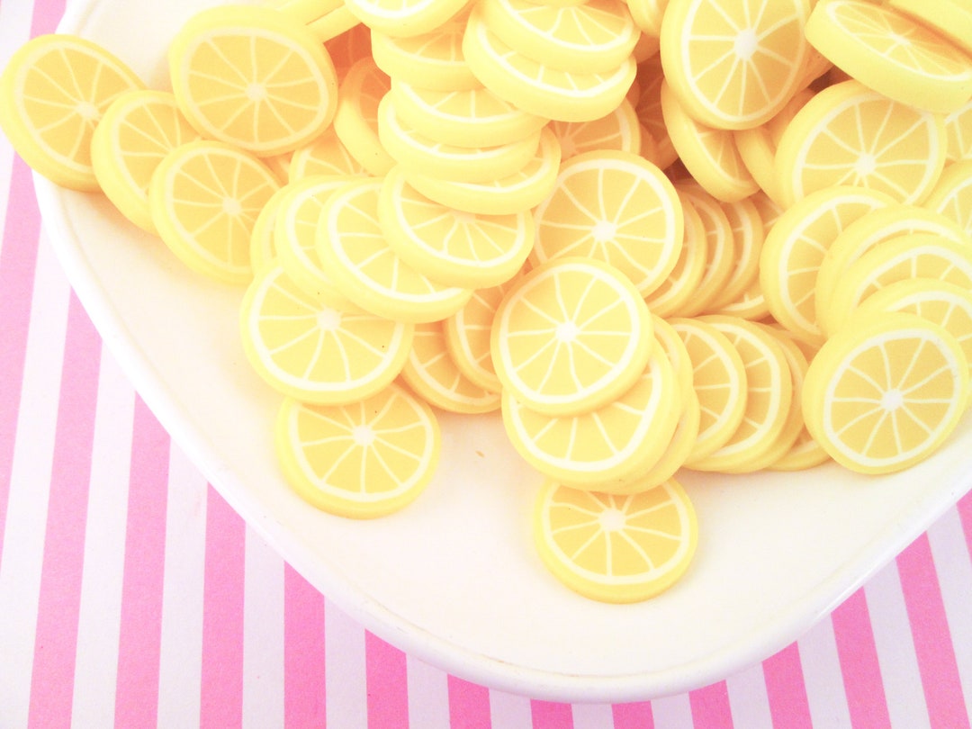 10 Large Polymer Clay Lemon Fruit Slices, Faux Fruit, Miniature Fruit ...