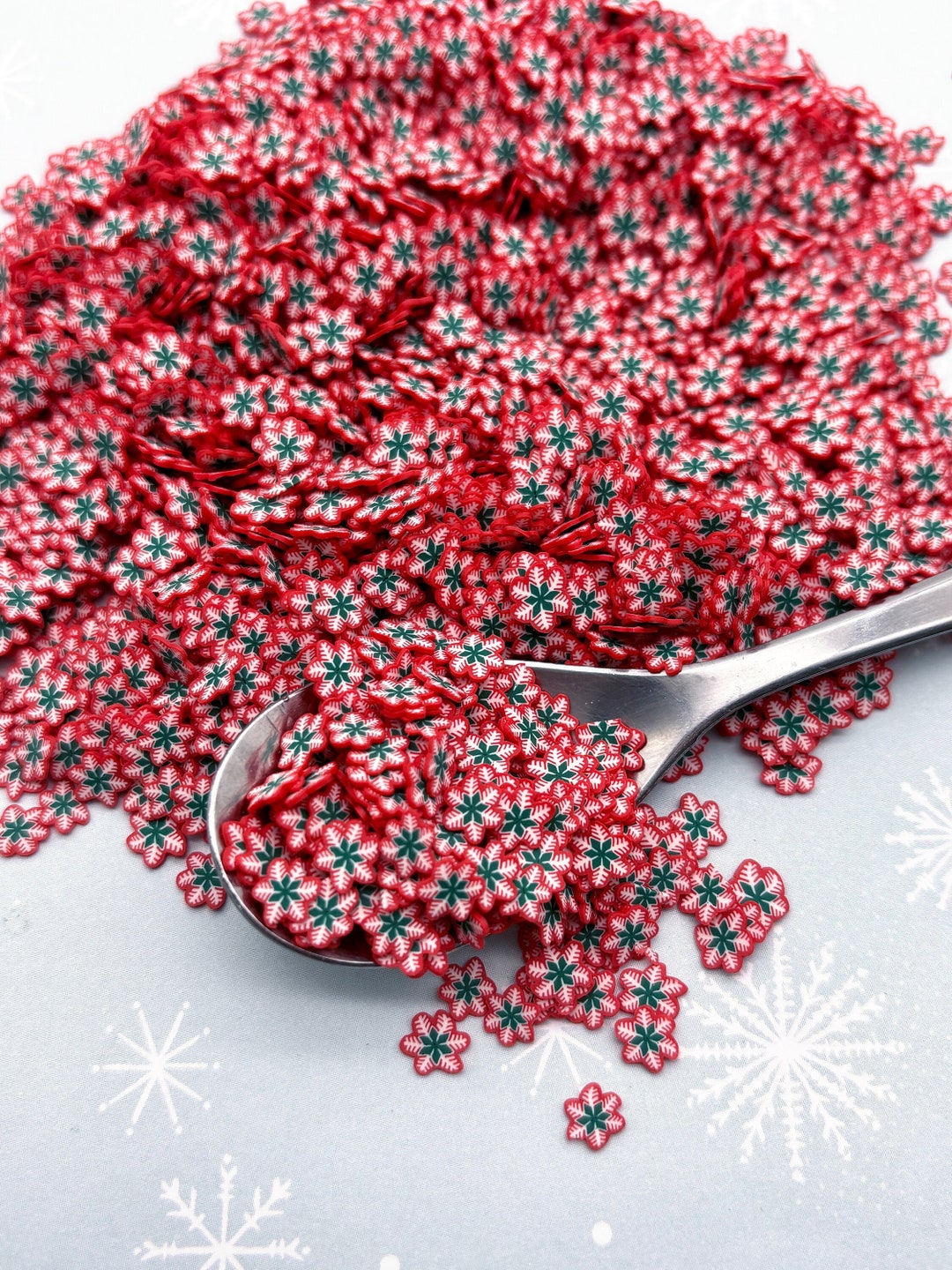 Red Snowflake Holiday Christmas Snowflake Sprinkle Slice, Polymer Clay ...