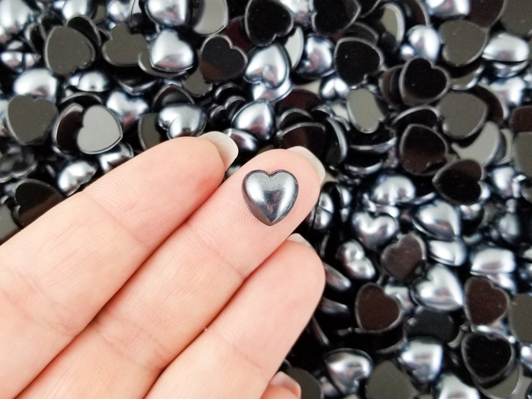 25 Gunmetal Grey 10mm Satin Acrylic Plastic Flat Backed Heart Cabs ...