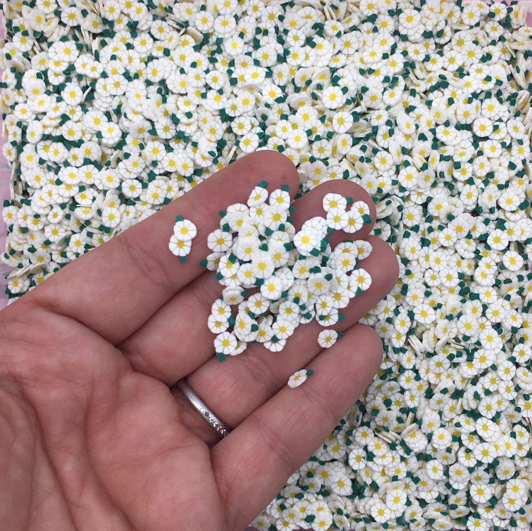White Polymer Clay Daisy Flower Sprinkles, Fimo Fake Sprinkle Mix ...