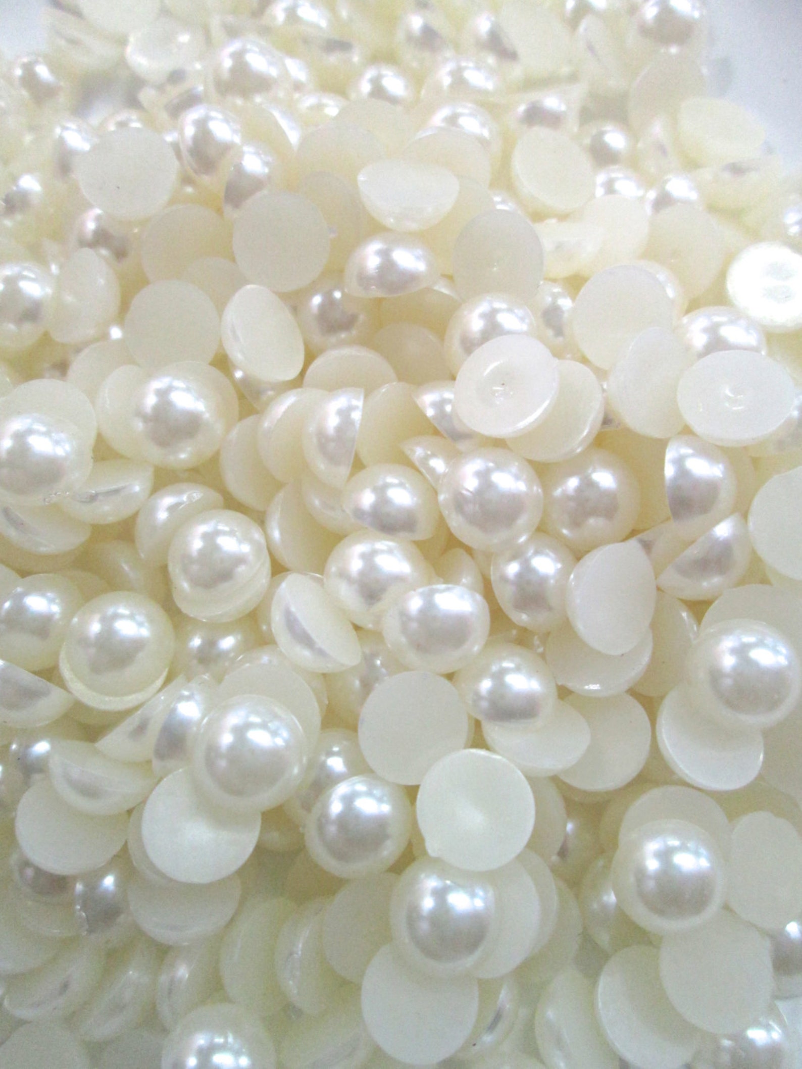 100 Ivory Color 8mm Round Flat Backed Acrylic Plastic Pearl Cabochon ...