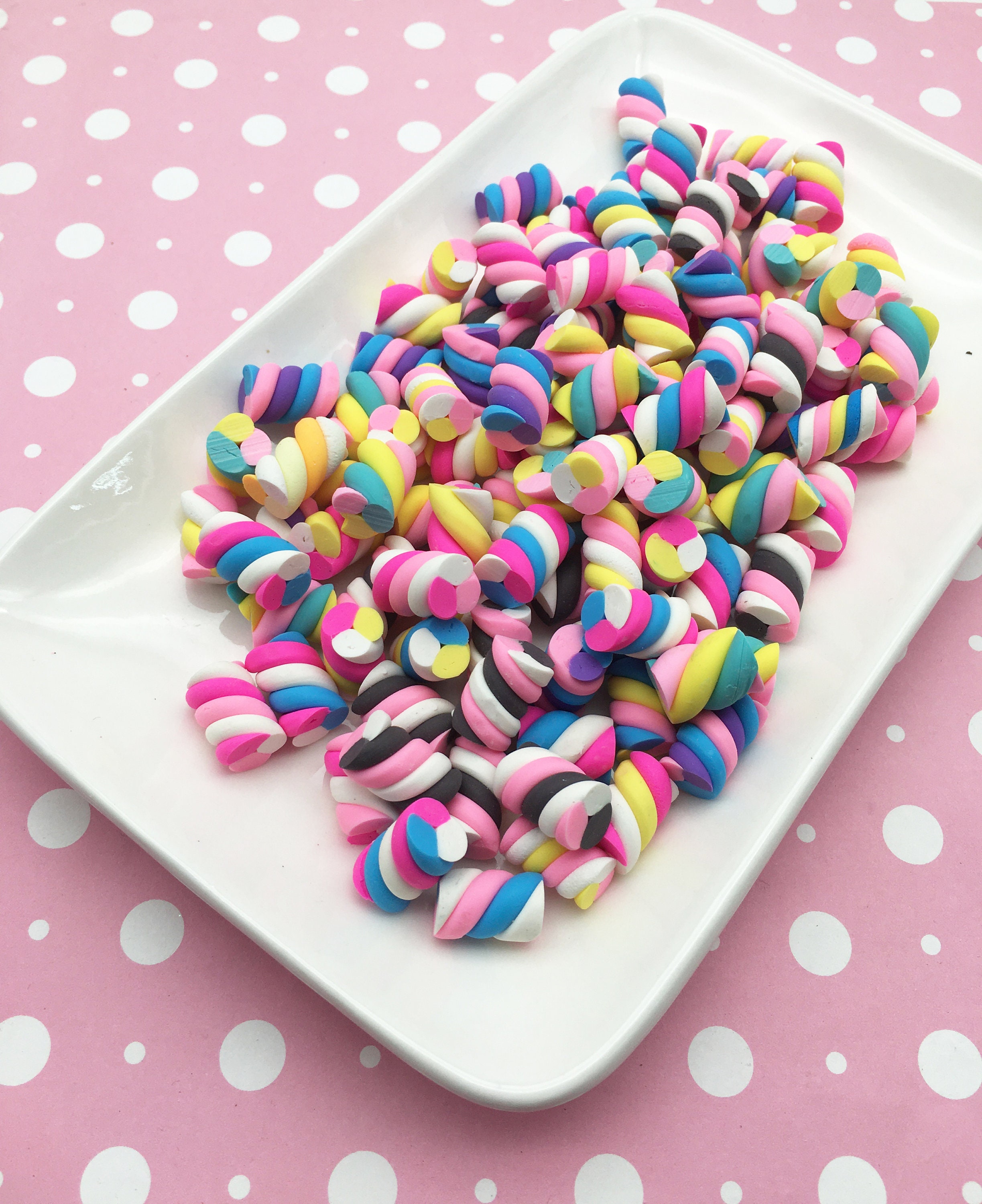 10 Multicolor Polymer Clay Candy Marshmallow Twists 253 - Etsy