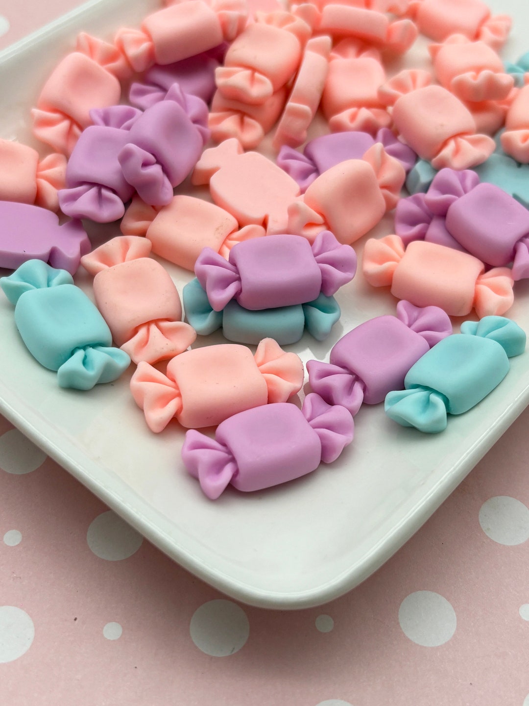 6 LIMITED Assorted Pastel Taffy Decoden Cabochons, Matte Candy ...