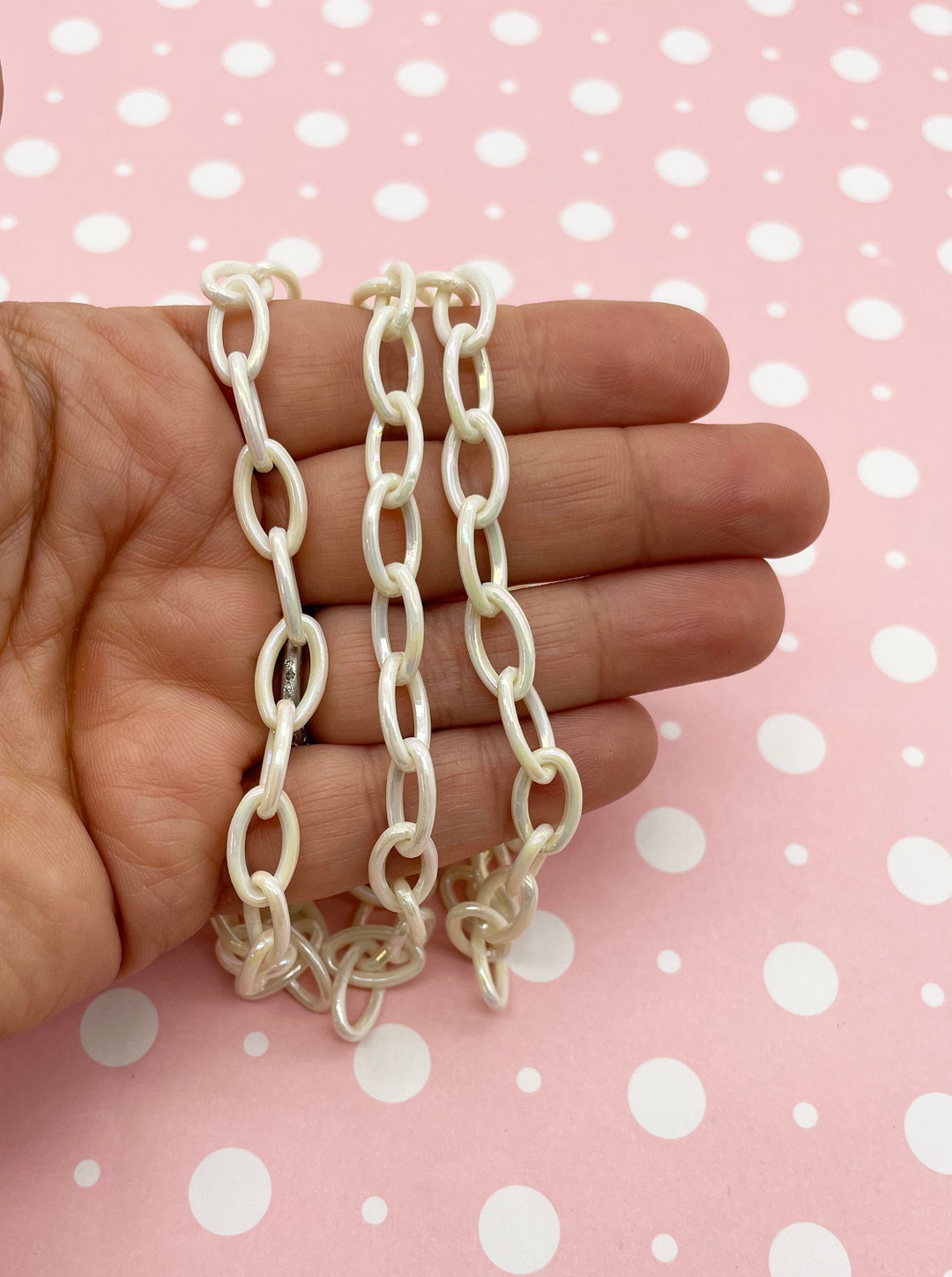 3 Pearly White AB Acrylic Plastic Kawaii Jewelry Craft Chains ...