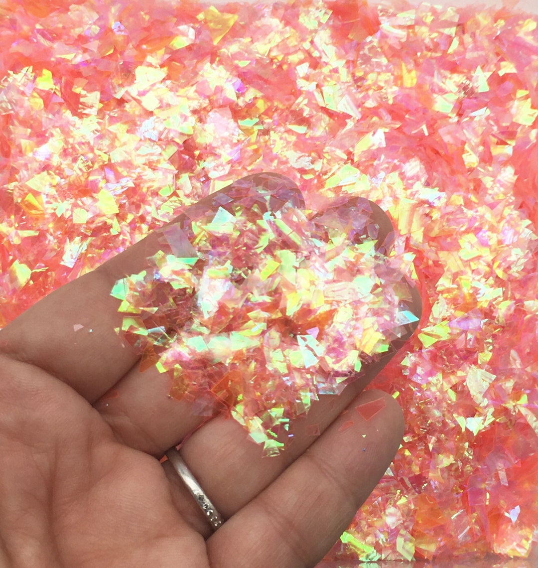 10 or 50 Grams Bright Coral Cellophane Iridescent Chunky Glitter ...