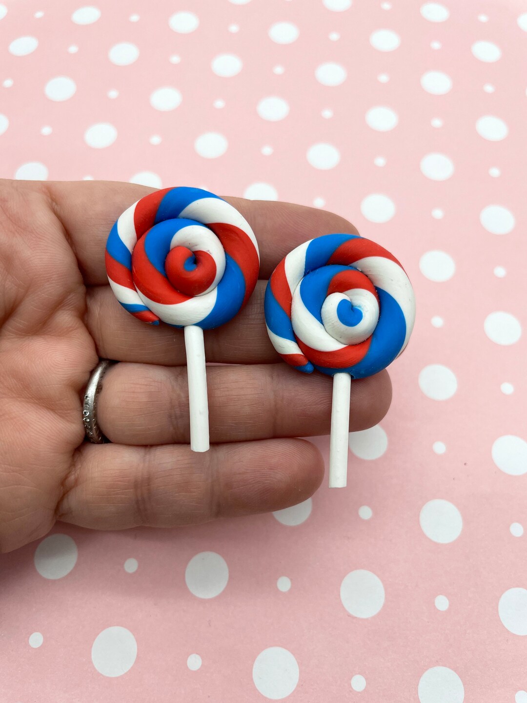 Three 4th of July Polymer Clay Lollipop Candy Flat Backed Cabochons ...