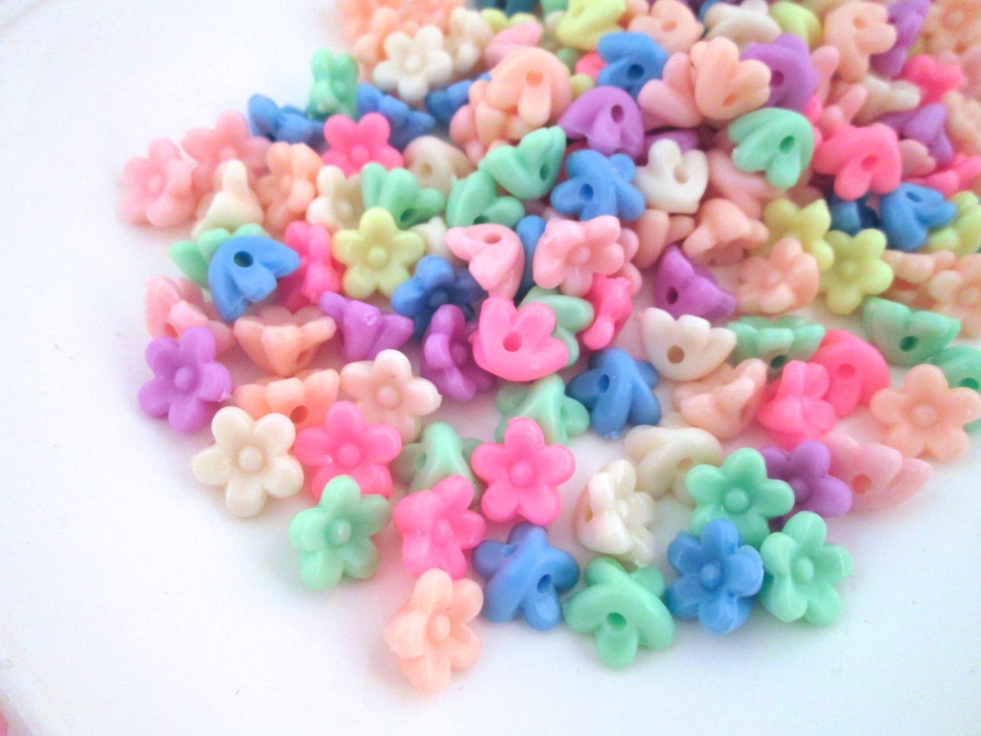 75 Assorted Pastel Acrylic Plastic Flower Beads, Resin Kids Craft Fairy ...