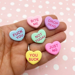 6 Multicolor Mean Curse Word Conversation Heart Resin Cabochons ...