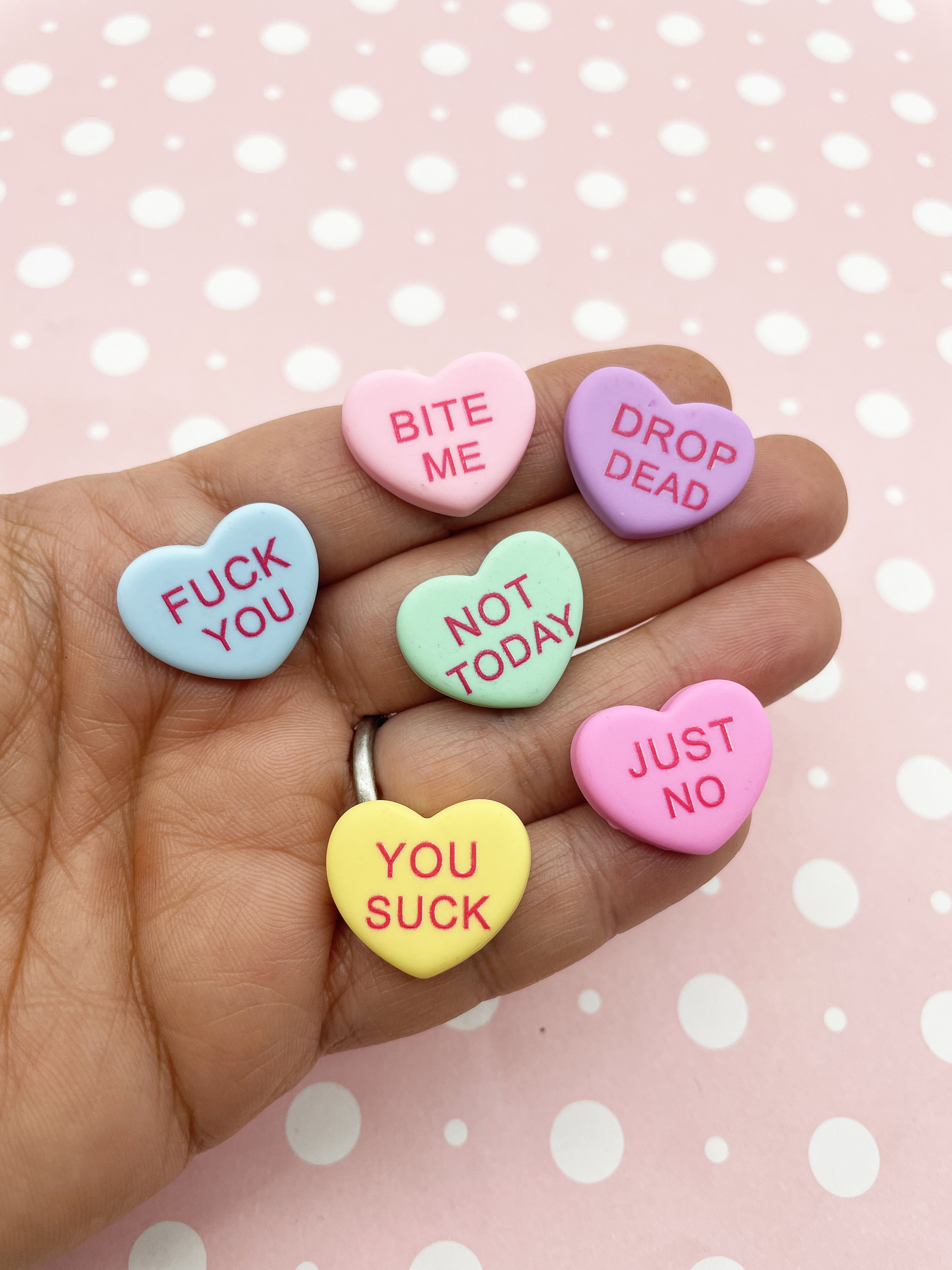 6 Multicolor Mean Curse Word Conversation Heart Resin Cabochons ...