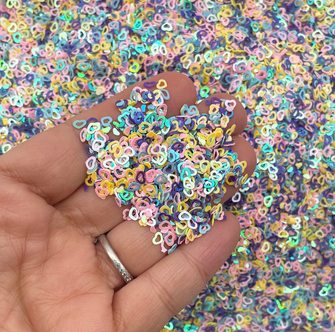 Pastel Multicolor Ab 4mm Hollow Floating Heart Glitter, Holo Heart ...
