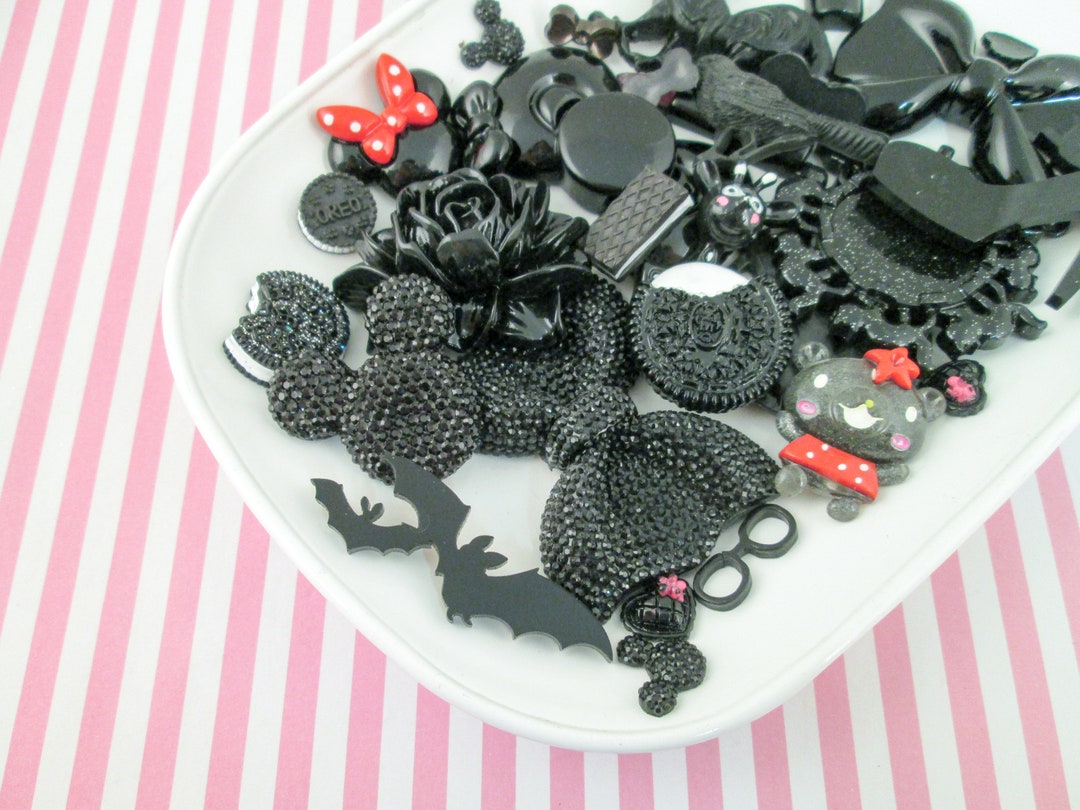 10 Black Assorted Flatbacked Resin Cabochon Mix, Flat Backed Acrylic ...