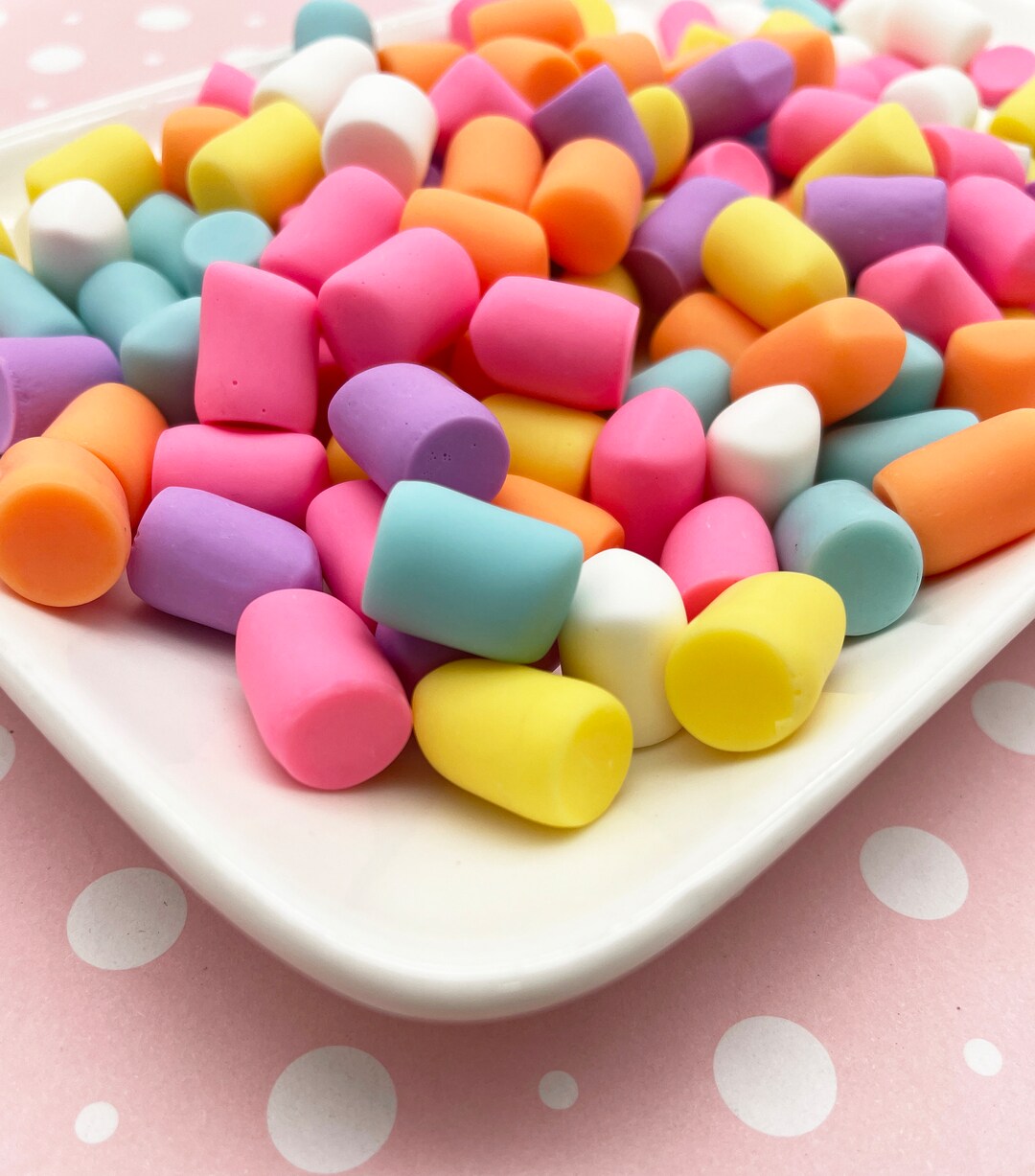8 Multicolor Resin Fake Marshmallow Cabochons, Faux Desert Fake Bake ...