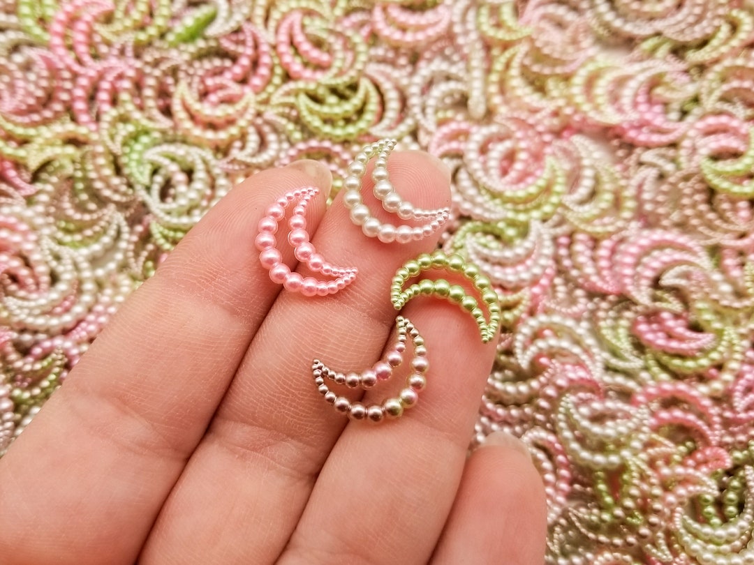 20 Small Watermelon Green Pink Pearlized Open Moon Flatbacked Acrylic ...
