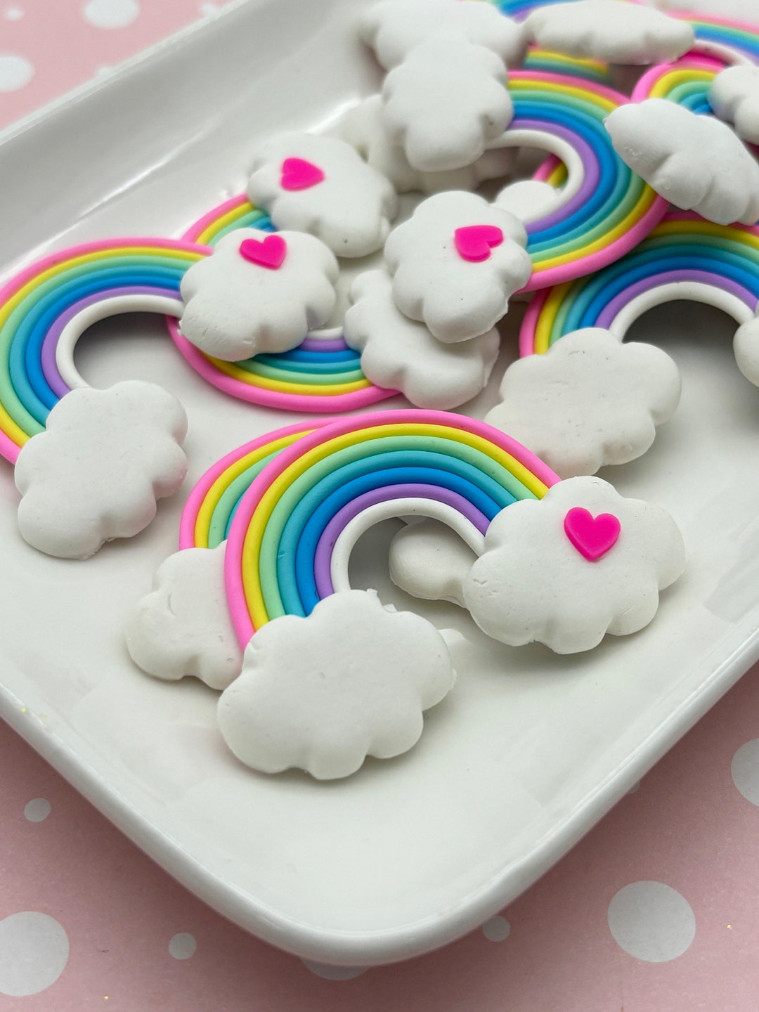 3 Pastel Rainbow Polymer Clay Cloud Cabochons, 1034 - Etsy