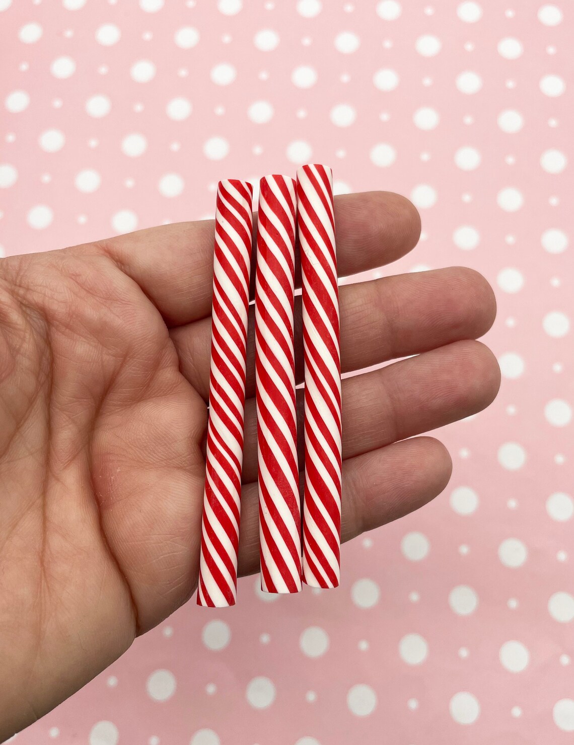 4 Huge Polymer Clay Red Peppermint Swirl Christmas Candy Cane Sticks ...