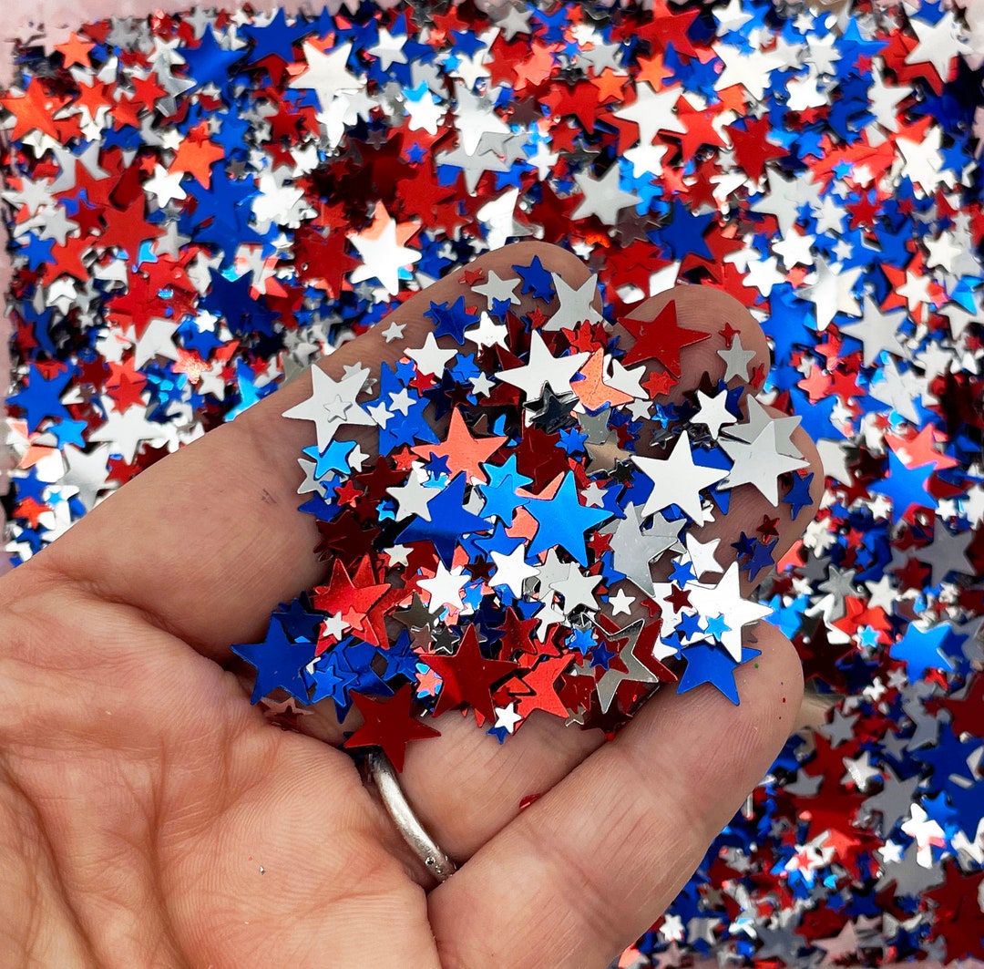 Mixed 4th of July Patriotic Star Glitter, Red Silver Blue 3mm-10mm ...