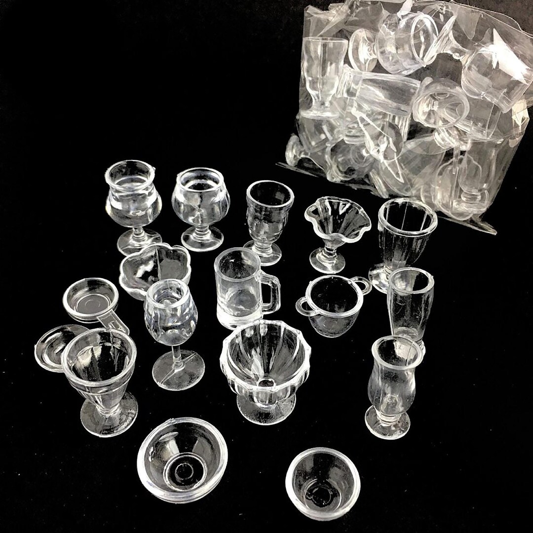17 Piece Clear Acrylic Plastic Miniature Dollhouse Drinking Juice Glass ...
