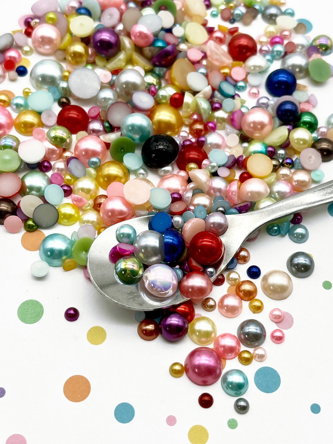 10g Multicolor Mixed Round Flatbacked Acrylic Plastic Pearl Cabochons ...