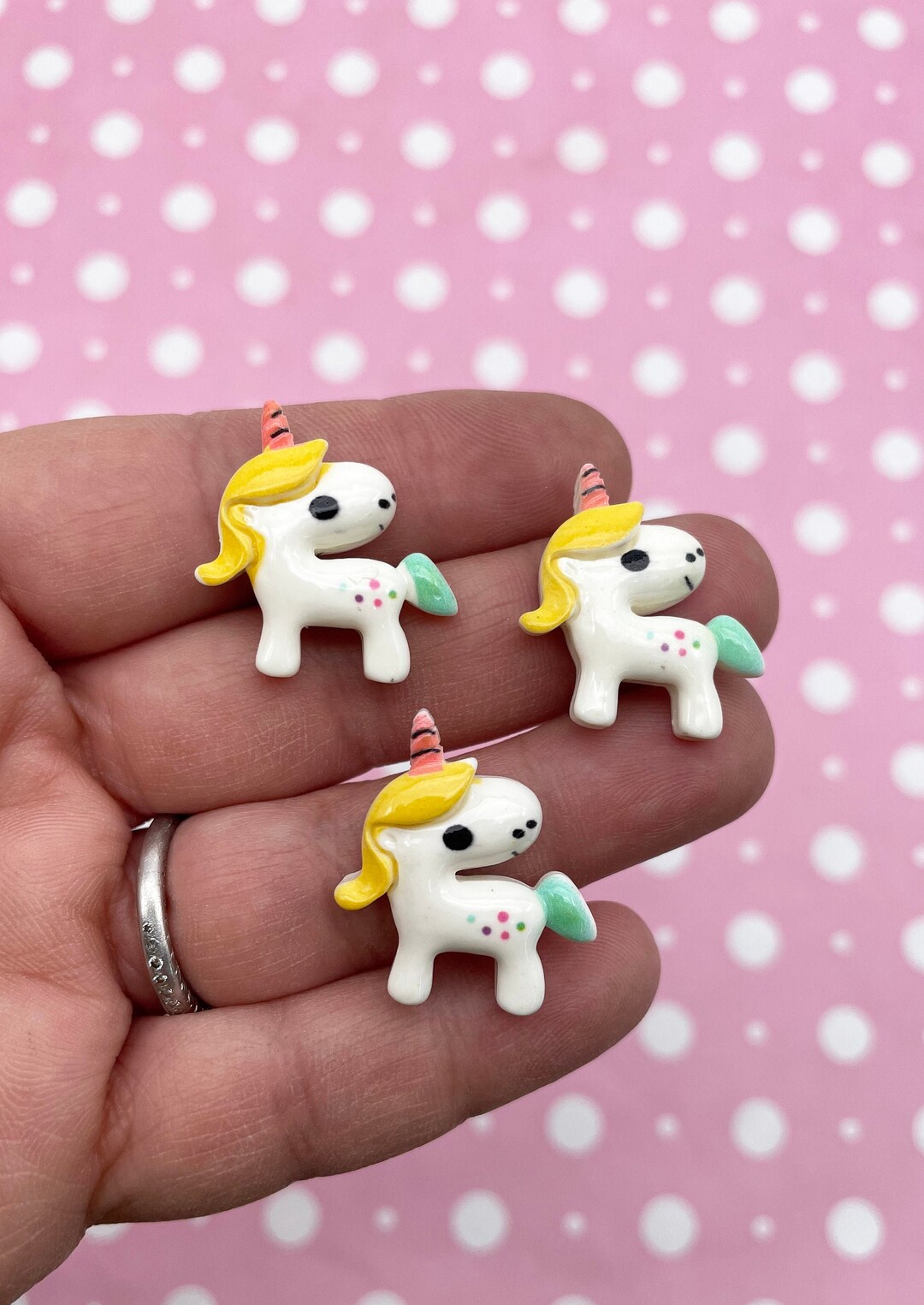 8 Pastel and White 23mm Flatbacked Resin Unicorn Cabochons, Cute ...