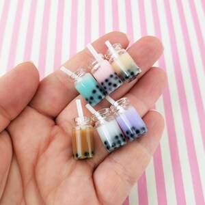 3 Assorted Miniature Boba Drink Cup LIMITED COLORS Glass Cabochons With ...
